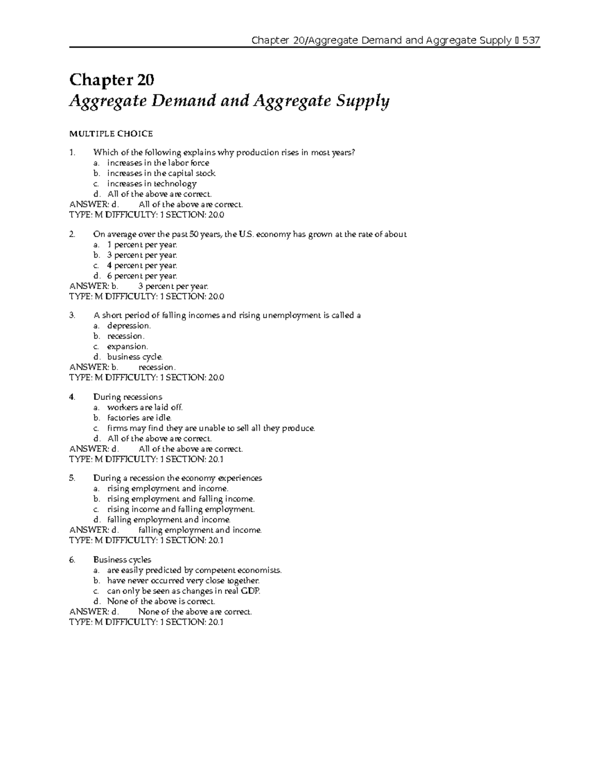 Chapter 20 - Chapter 20/Aggregate Demand and Aggregate Supply 537 ...