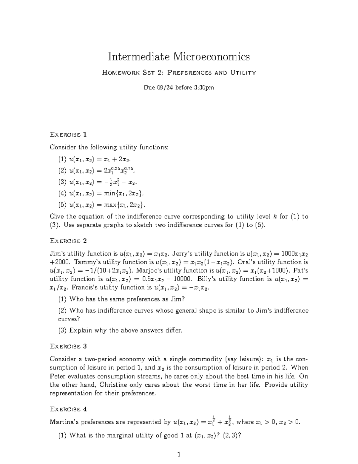Hmk2 - home work assignment - Intermediate Microeconomics Homework Set ...