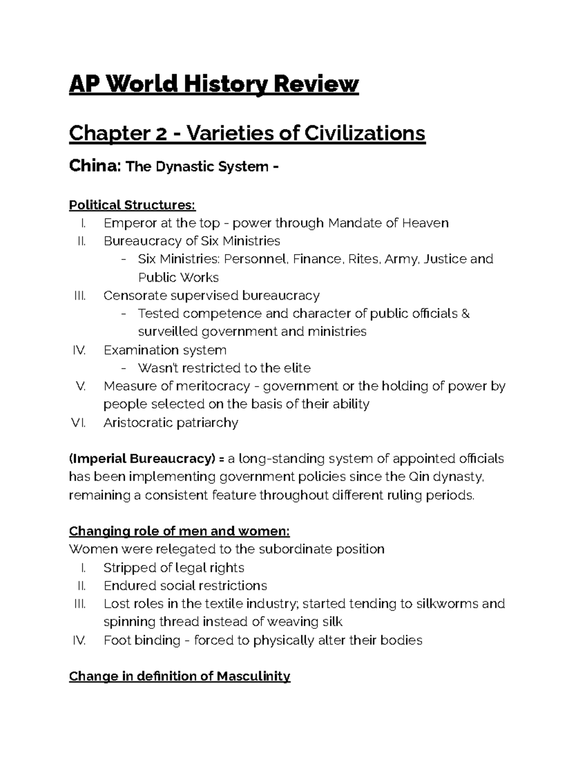 Chapter 2-7 class notes - AP World History Review Chapter 2 - Varieties ...