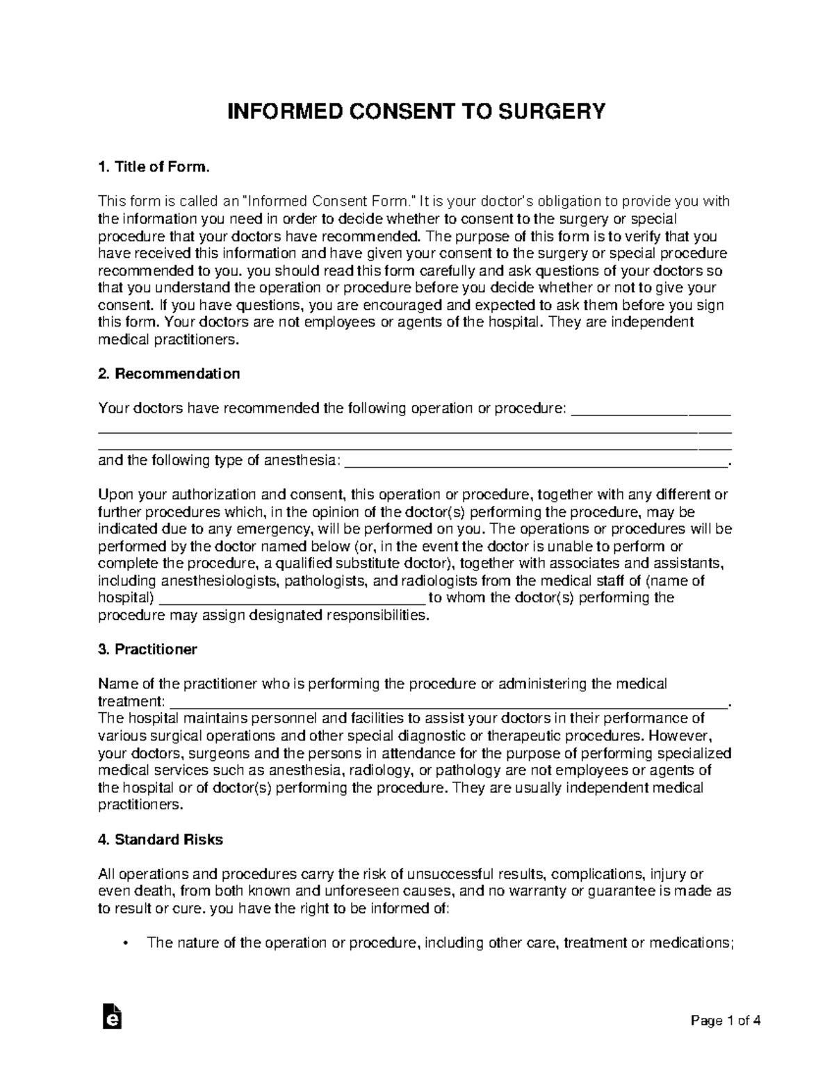 Informed Consent to Surgery - INFORMED CONSENT TO SURGERY Title of Form ...
