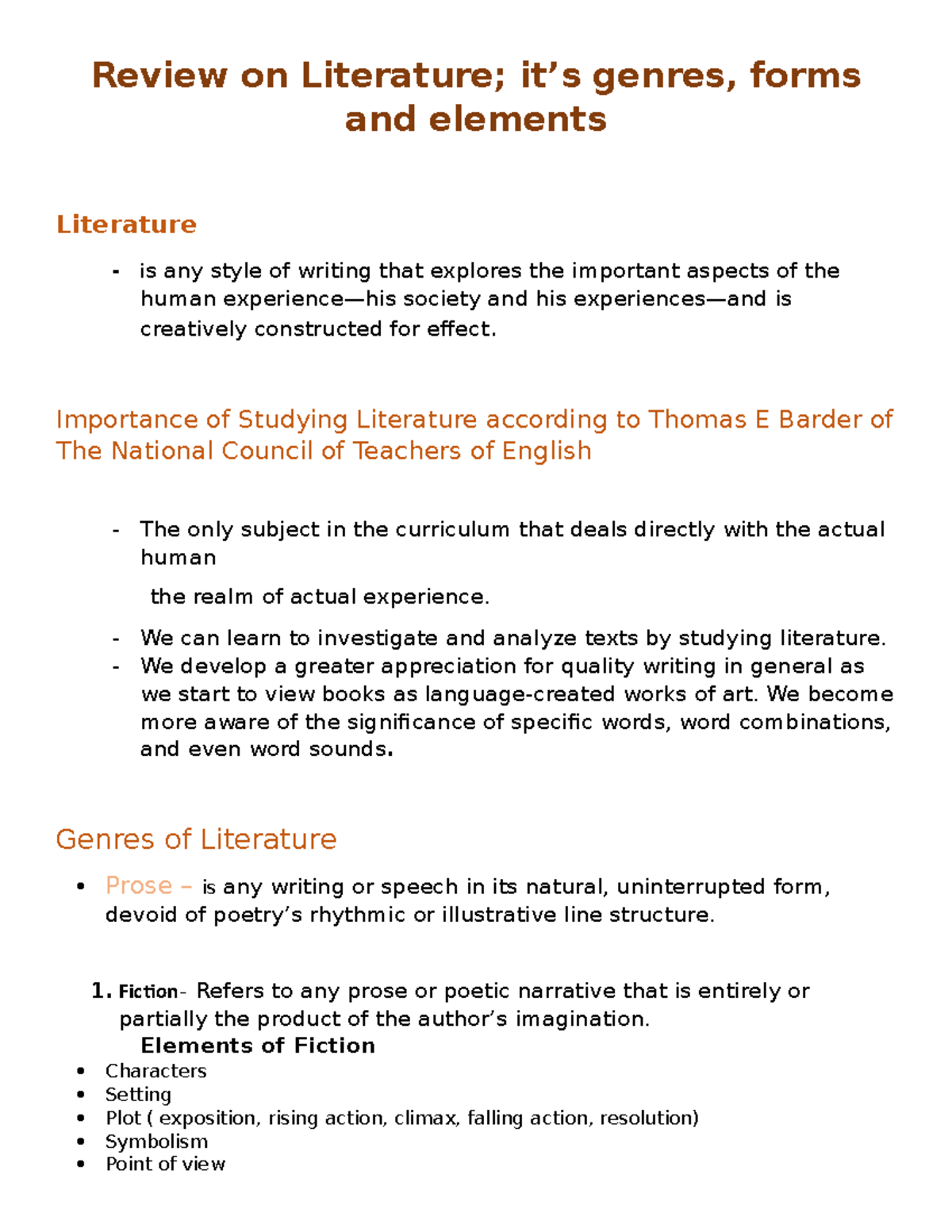 Review on Literature its function forms and elements - Review on ...