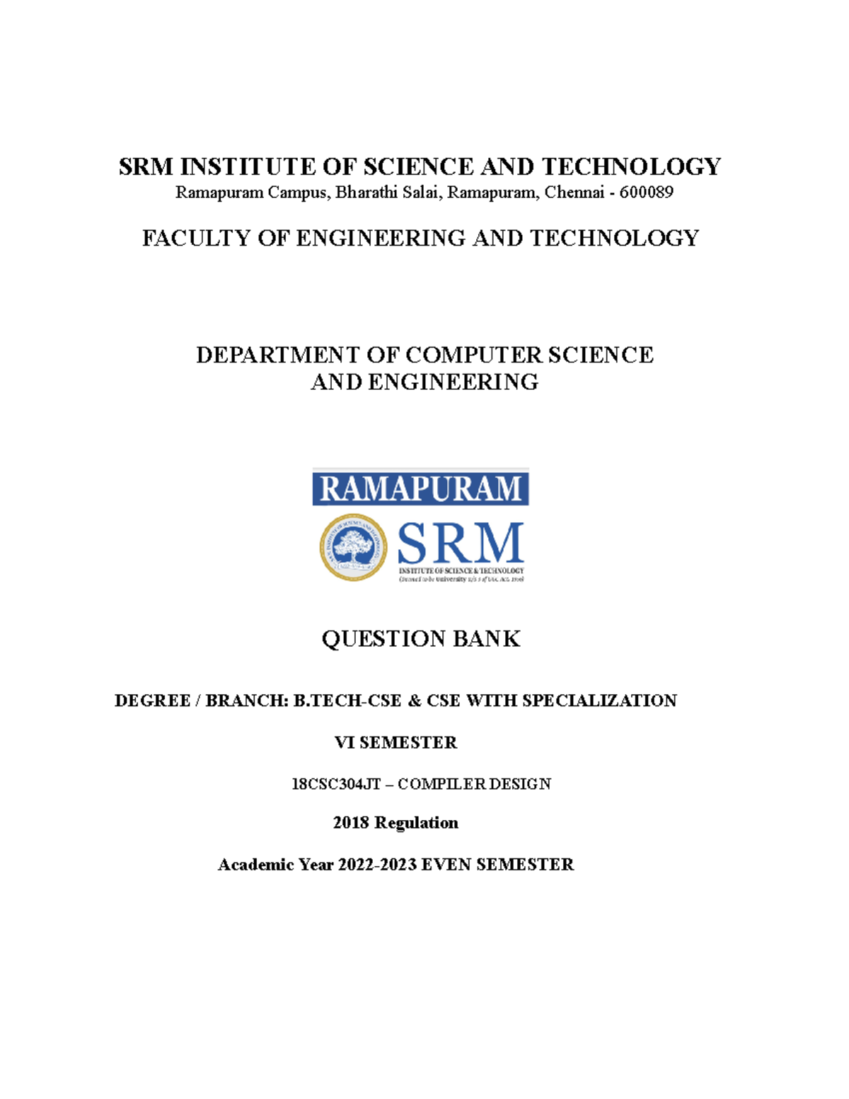 UNIT 1 QB CD - SRM INSTITUTE OF SCIENCE AND TECHNOLOGY Ramapuram Campus ...