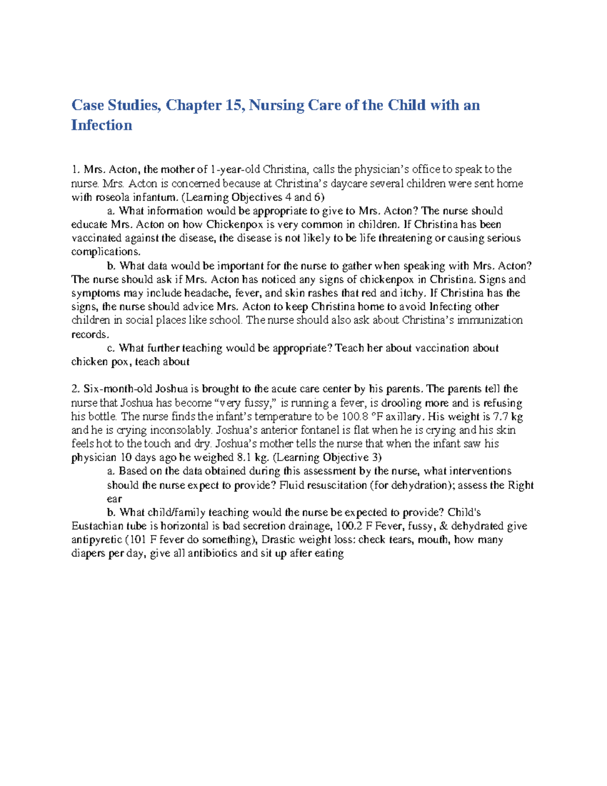 CS Chapter 15 - Case study - Case Studies, Chapter 15, Nursing Care of ...