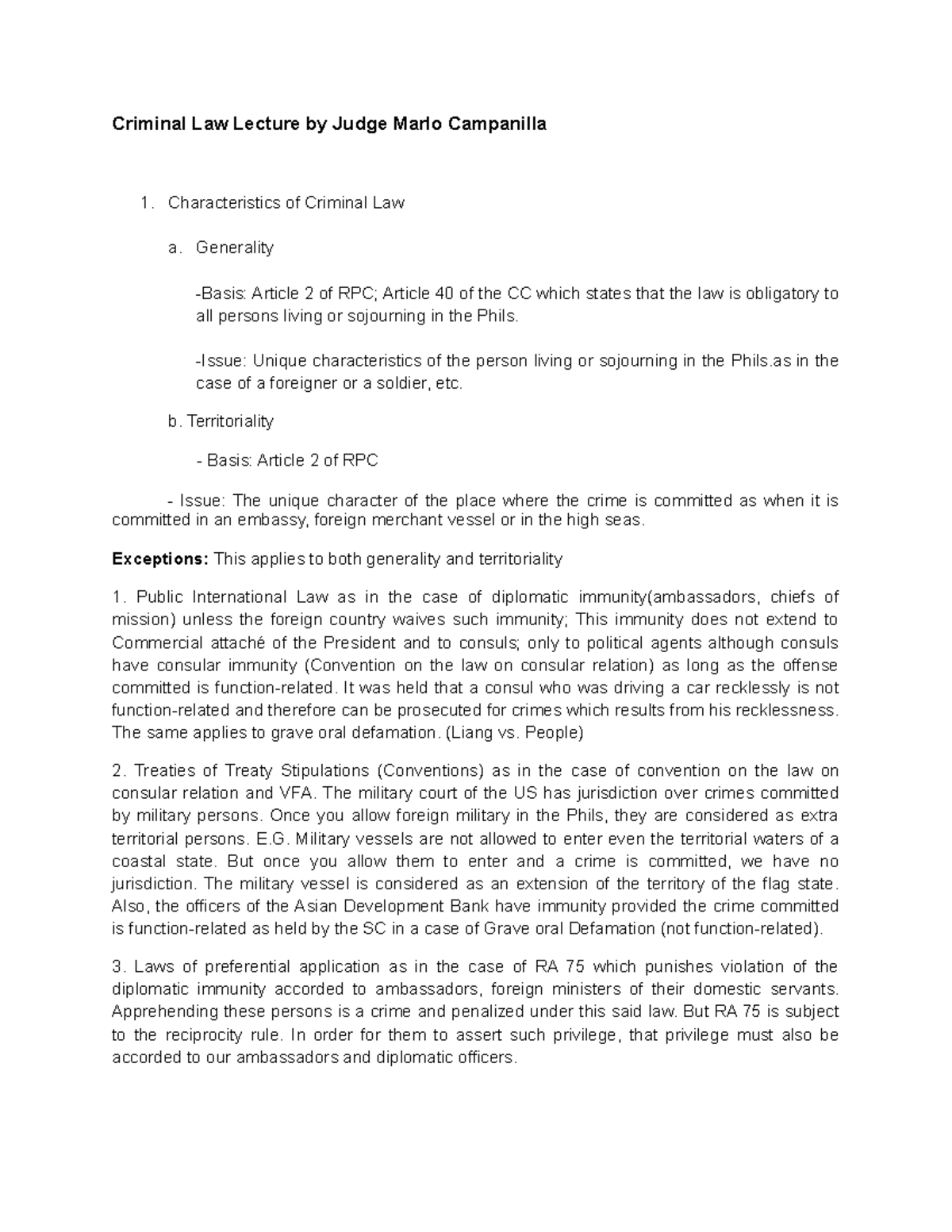 Compedium Reviewer in Criminal-Law-Campanilla - Criminal Law Lecture by ...