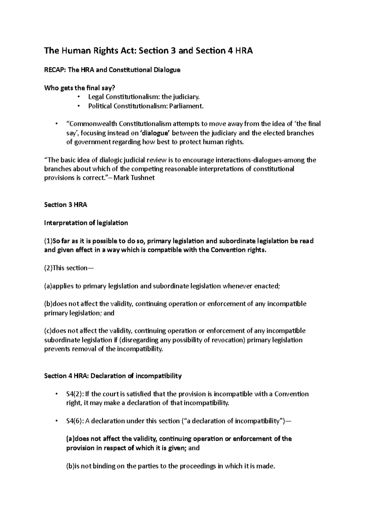 The Human Rights Act (s3,s4) - The Human Rights Act: Section 3 and ...