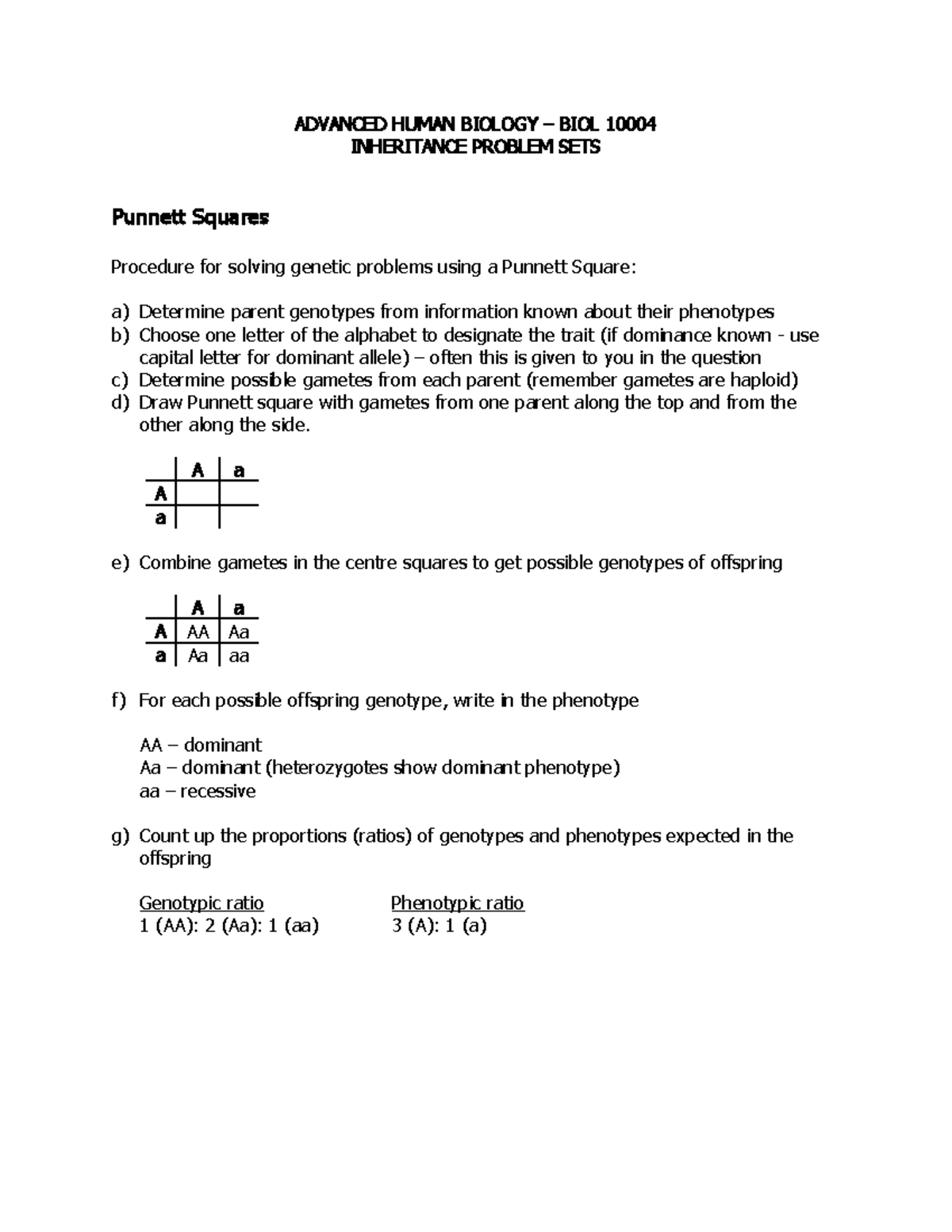 Inheritance Practice Examples answers - ADVANCED HUMAN BIOLOGY – BIOL ...