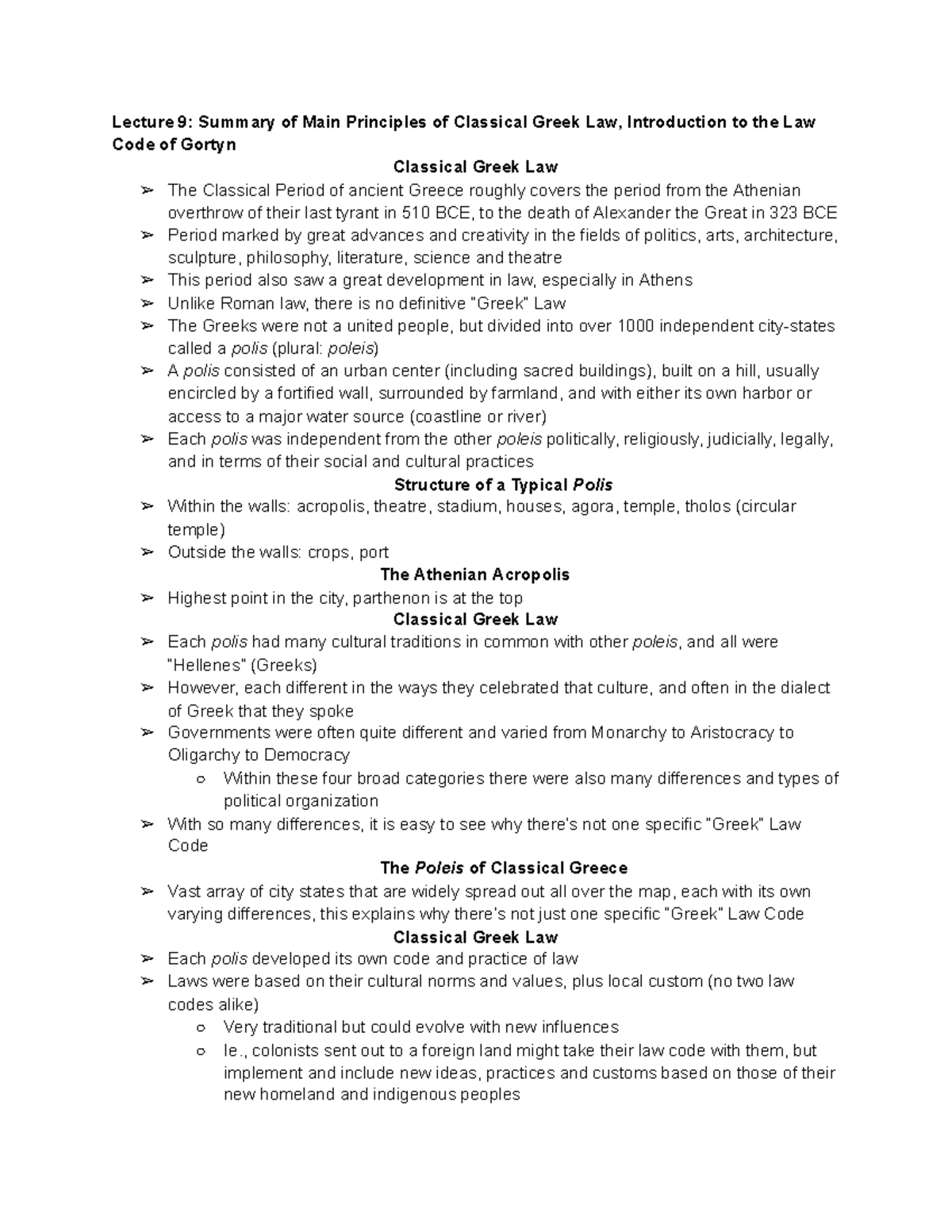 LS 235 Google Docs - ancient law - Lecture 9: Summary of Main ...