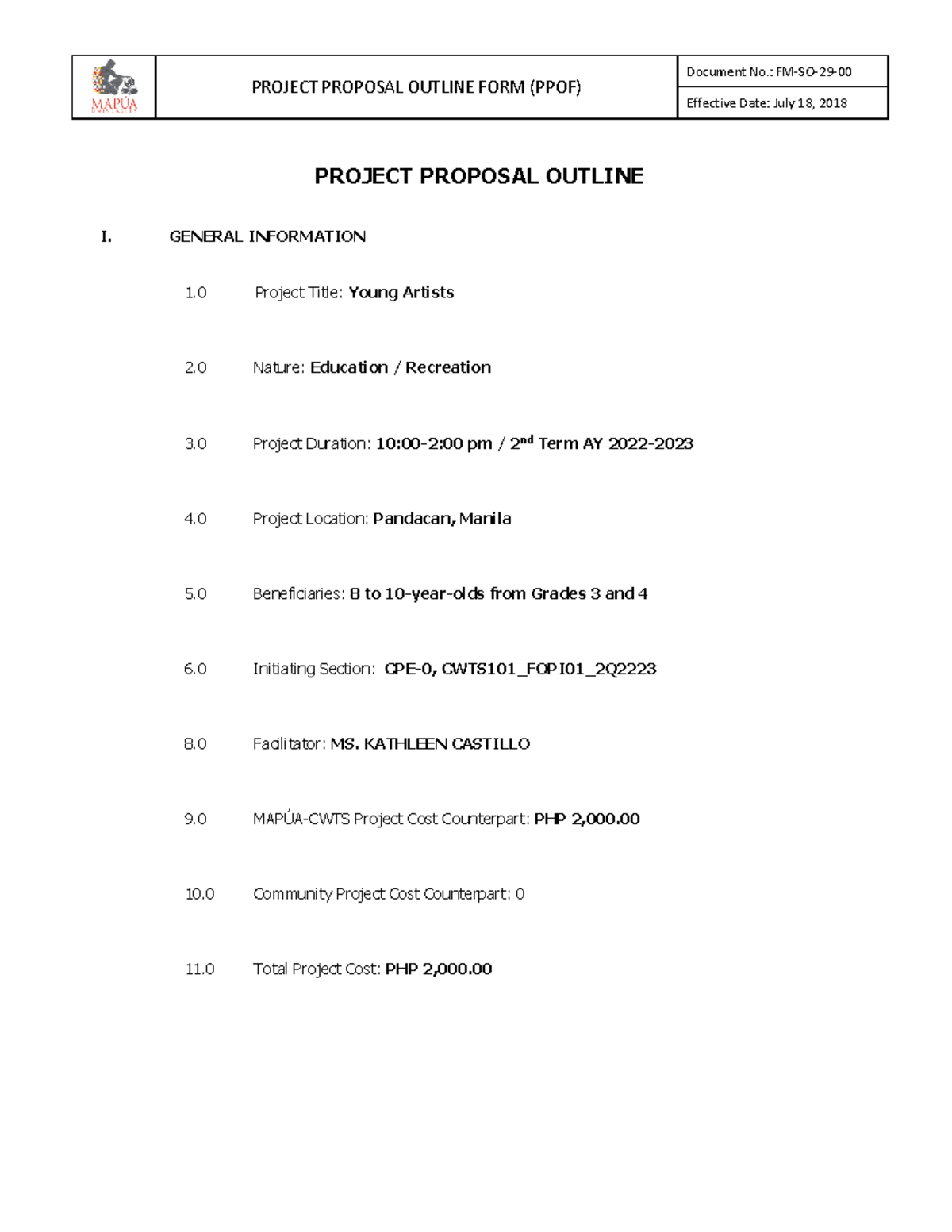 Escobar CWTS101 FOPI01 PPOF draft#2 - PROJECT PROPOSAL OUTLINE FORM ...