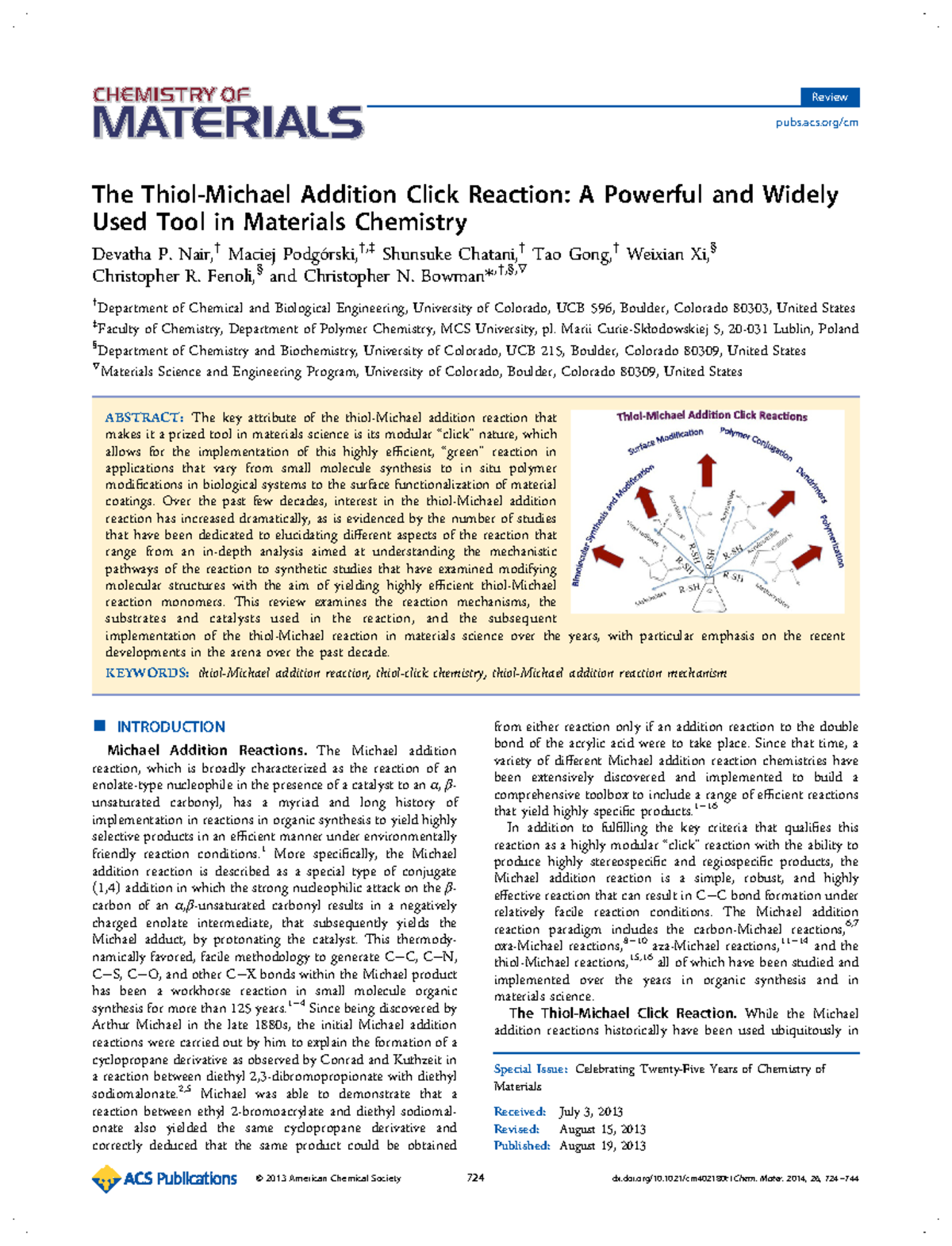 Thiol Michael Addition Nair2014 biochem - The Thiol-Michael Addition ...