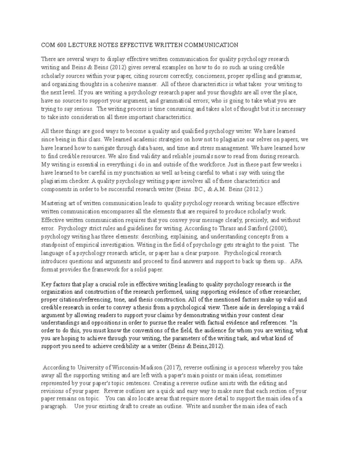 COM 600 Lecture Notes Effective Written Communication - COM 600 LECTURE ...