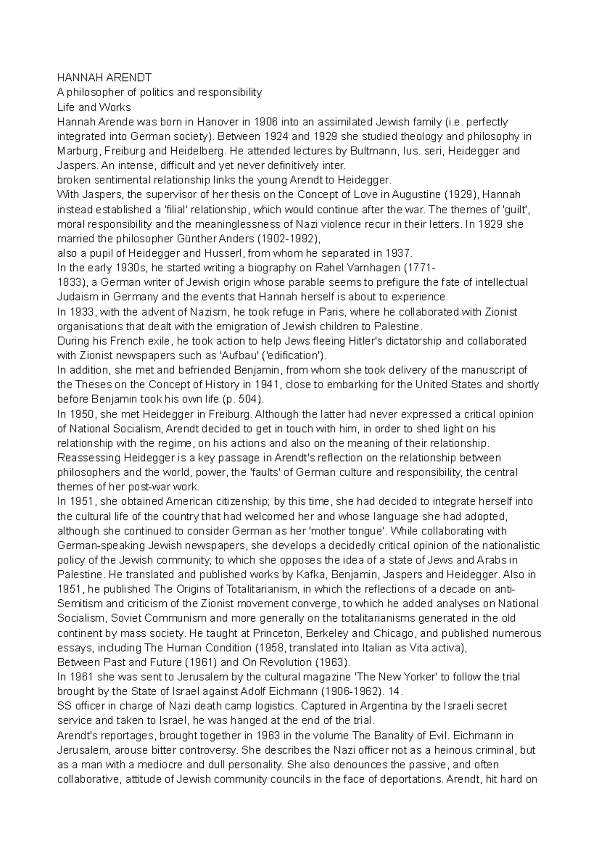 Hannah Arendt NEW - HANNAH ARENDT A philosopher of politics and ...