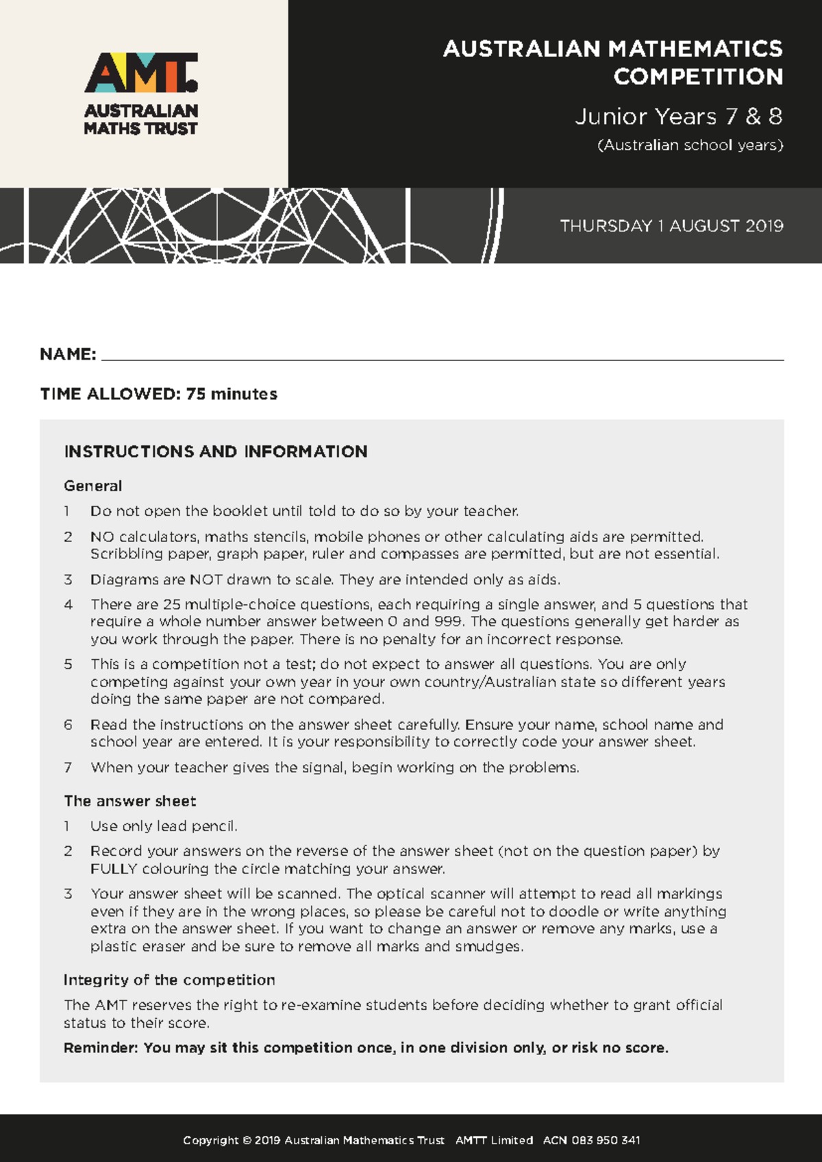 2019 AMC Junior Online - maths competition - Copyright © 2019 ...