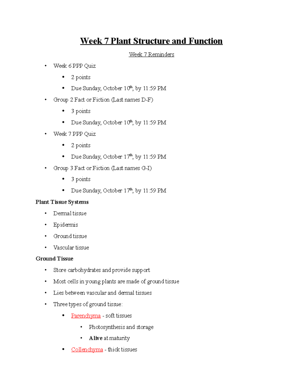 Week 7 Follow Along Sheet - Week 7 Plant Structure and Function Week 7 ...
