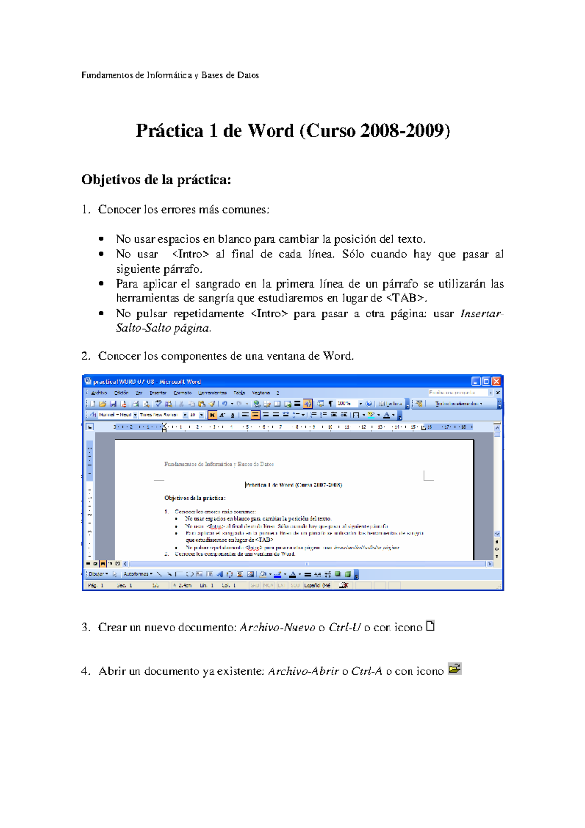 Práctica 1 de Word (Curso ) - Práctica 1 de Word (Curso 200 8 -200 9 ...