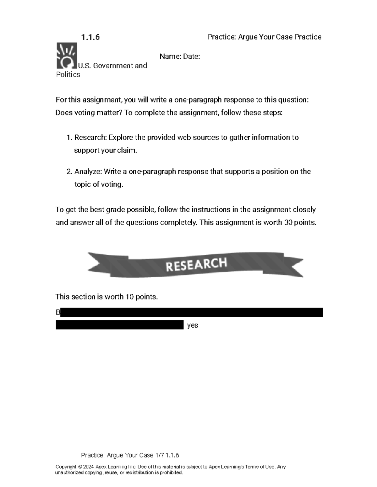 1.1.6 Practice - Argue Your Case (Practice) - 1.1 Practice: Argue Your ...