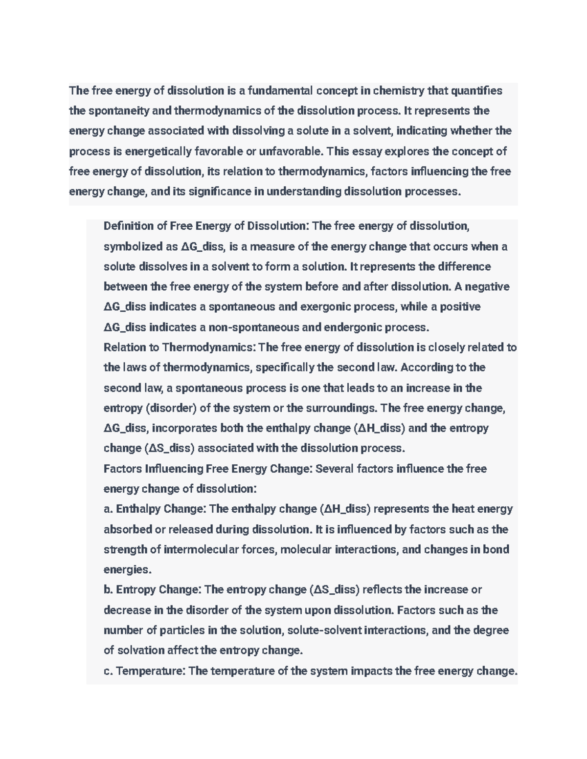 Unit 7 Free energy of dissolution - The free energy of dissolution is a ...