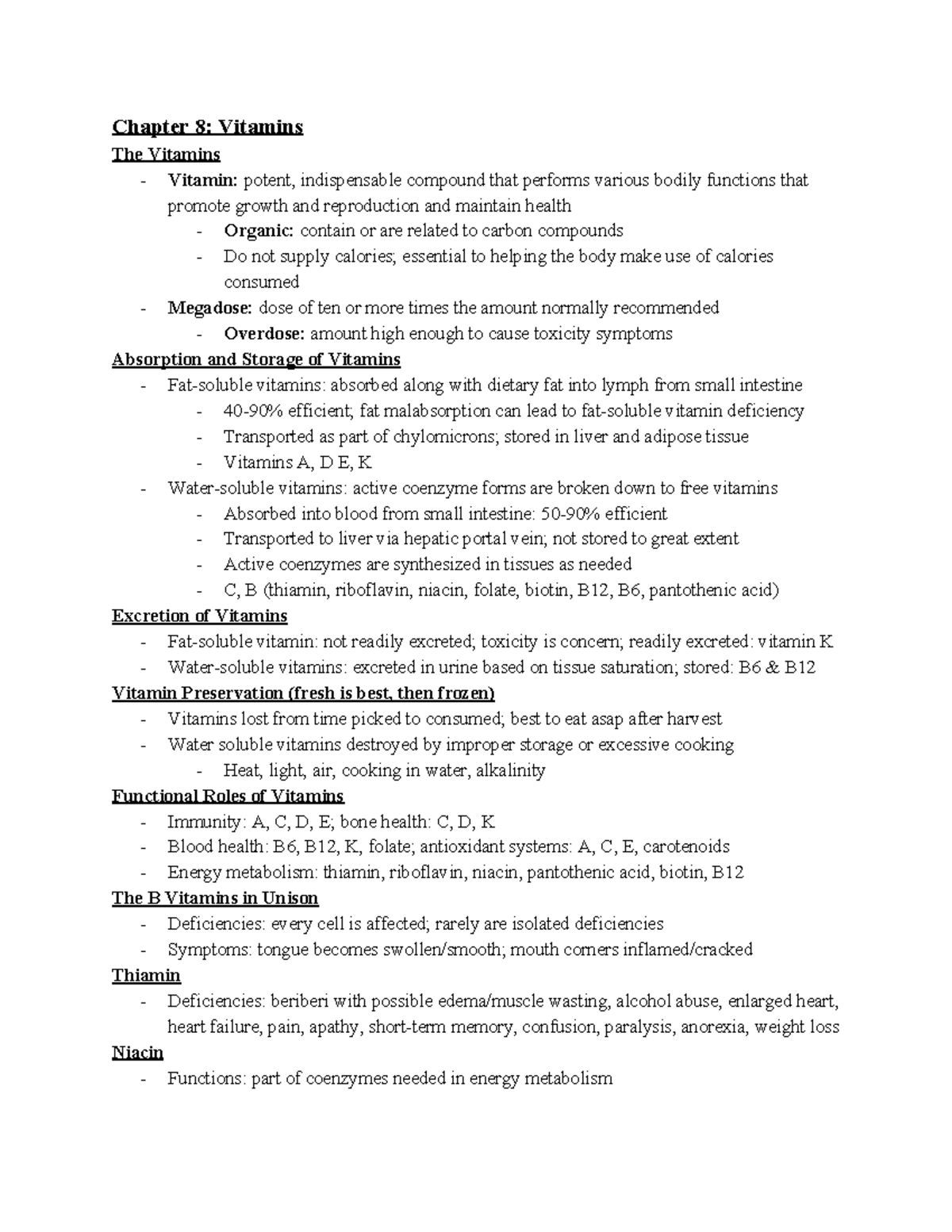 Nutrition 132 Chp 8-9 Lecture Notes - Chapter 8: Vitamins The Vitamins ...