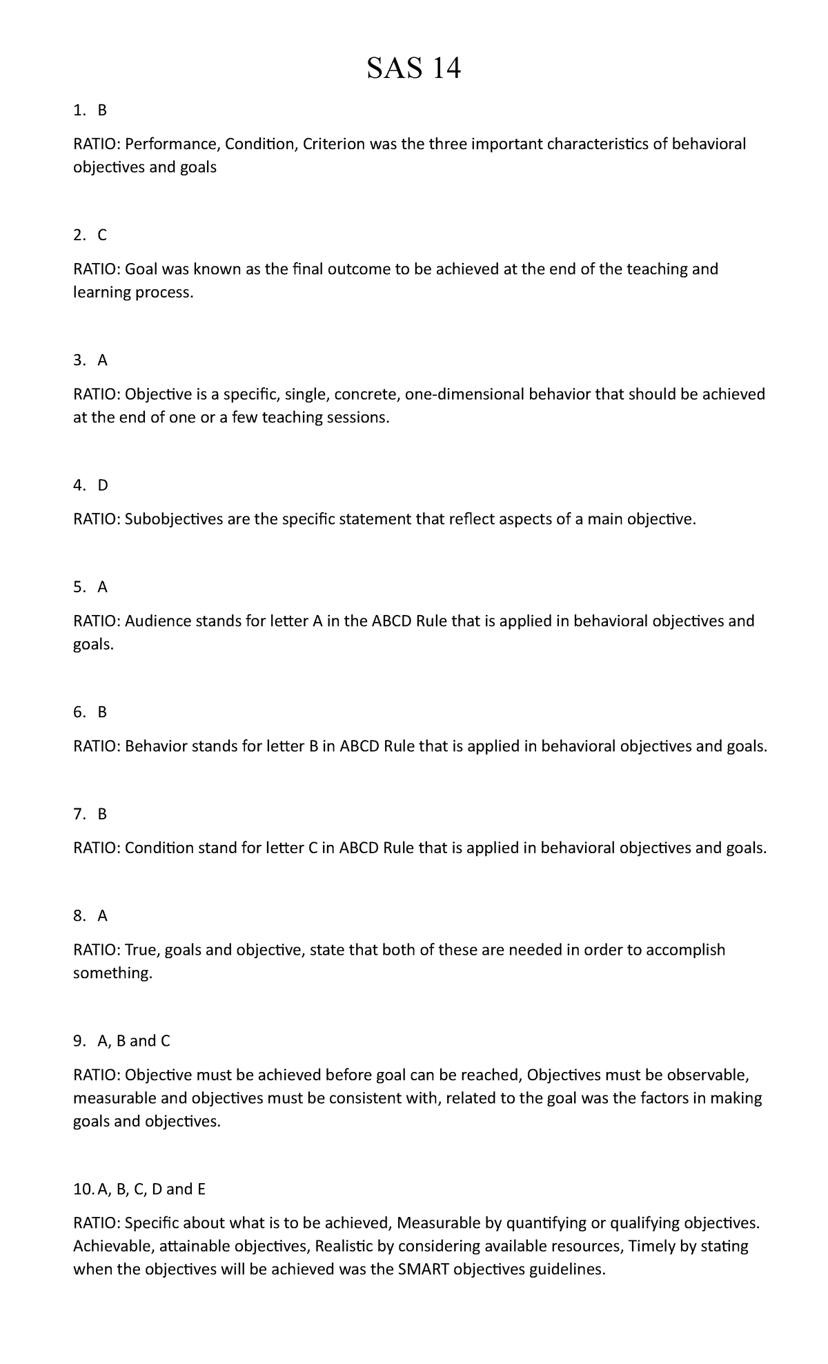 HES 008- SAS 14 - Ans. of SAS 14 - SAS 14 1. B RATIO: Performance ...