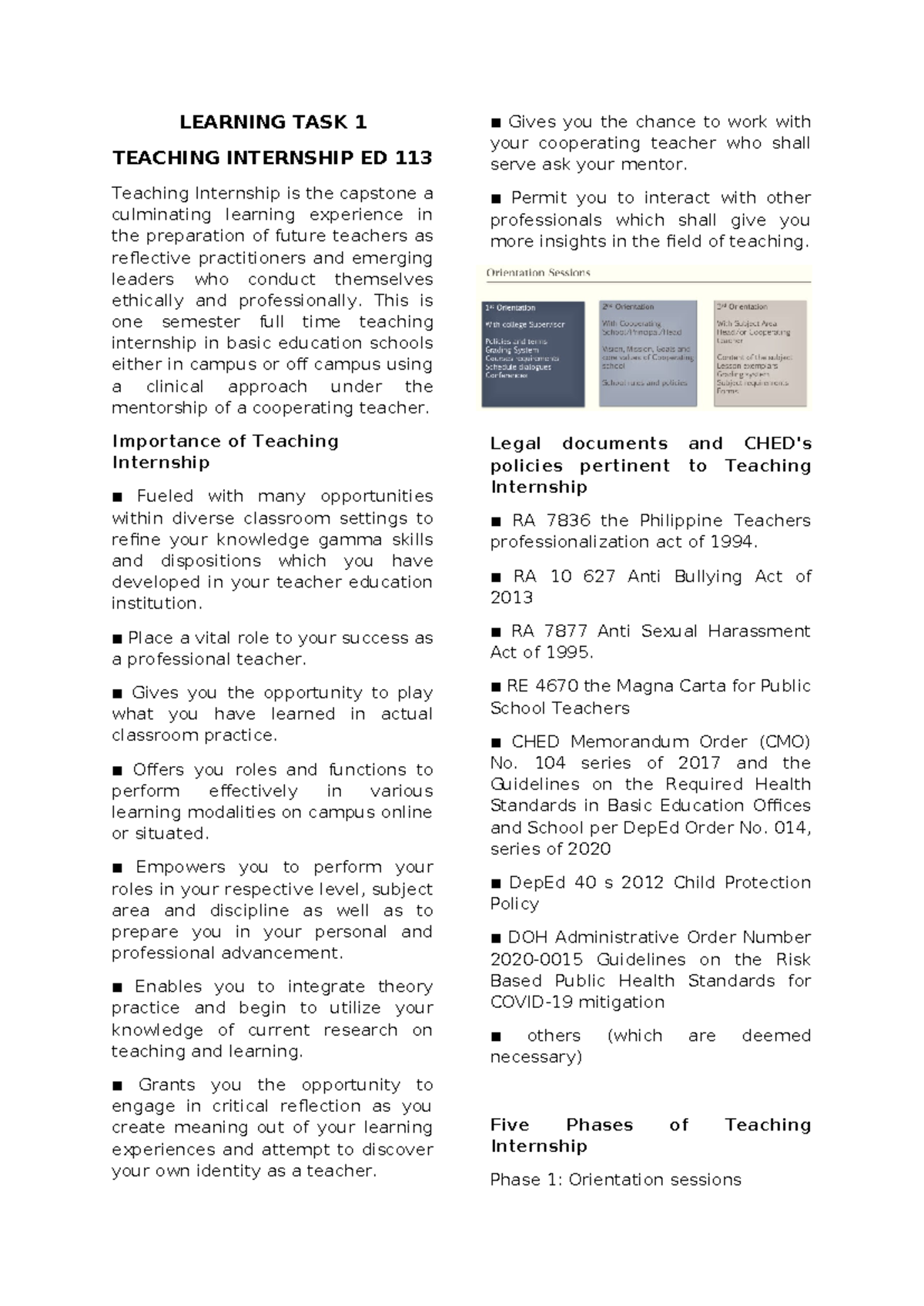 Reviewer - LEARNING TASK 1 TEACHING INTERNSHIP ED 113 Teaching ...