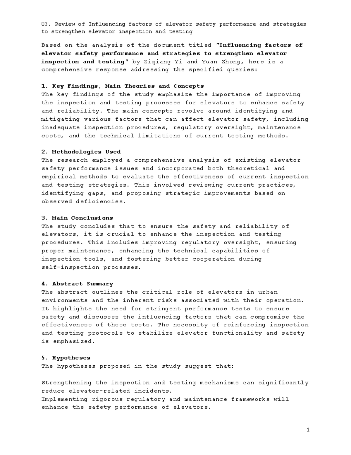 03. Review of Influencing factors of elevator safety performance and ...