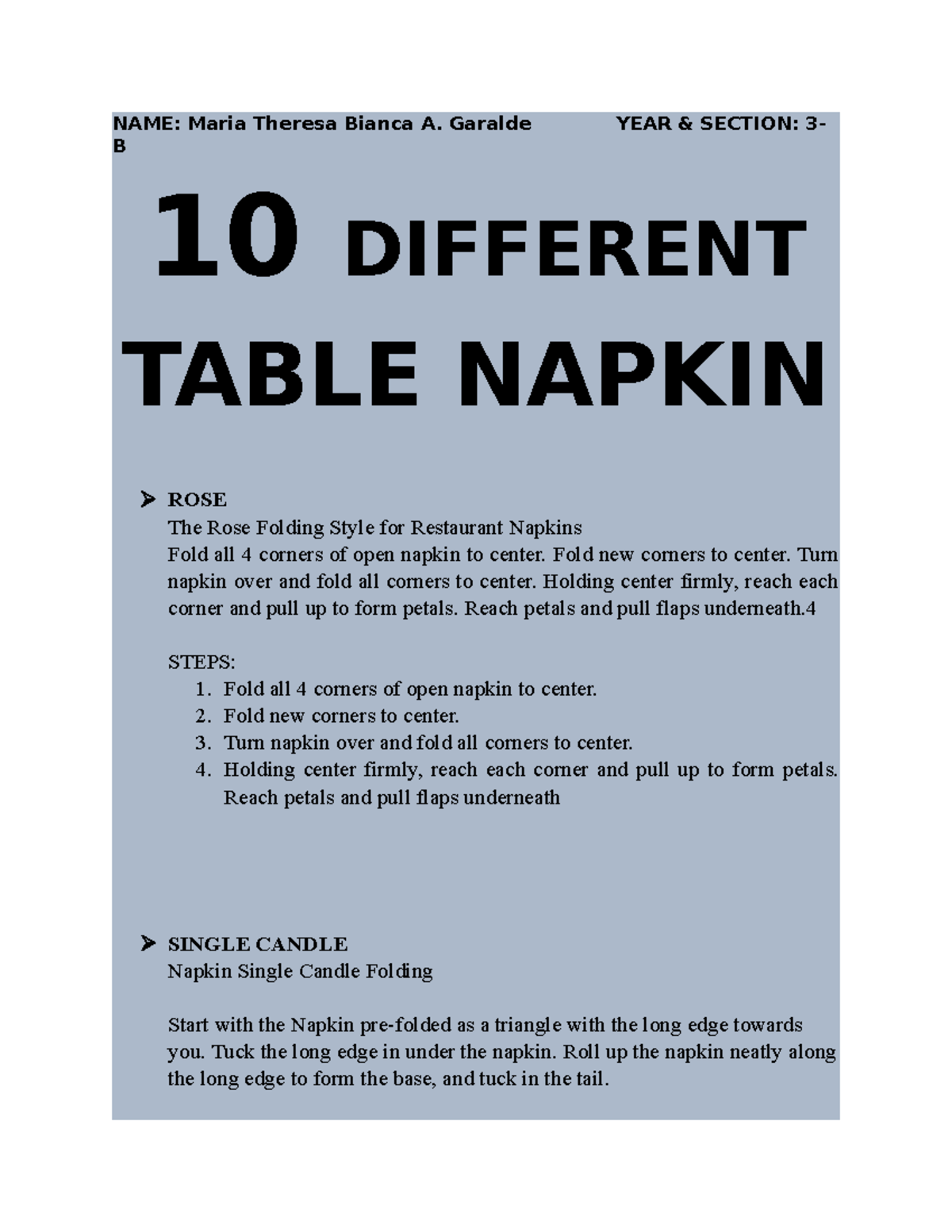 10 different - N/A - NAME: Maria Theresa Bianca A. Garalde YEAR ...