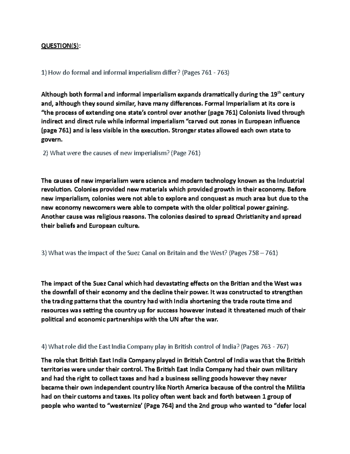 Writing Assignment 3 - Study Book Questions and Notes Over Imperialism ...