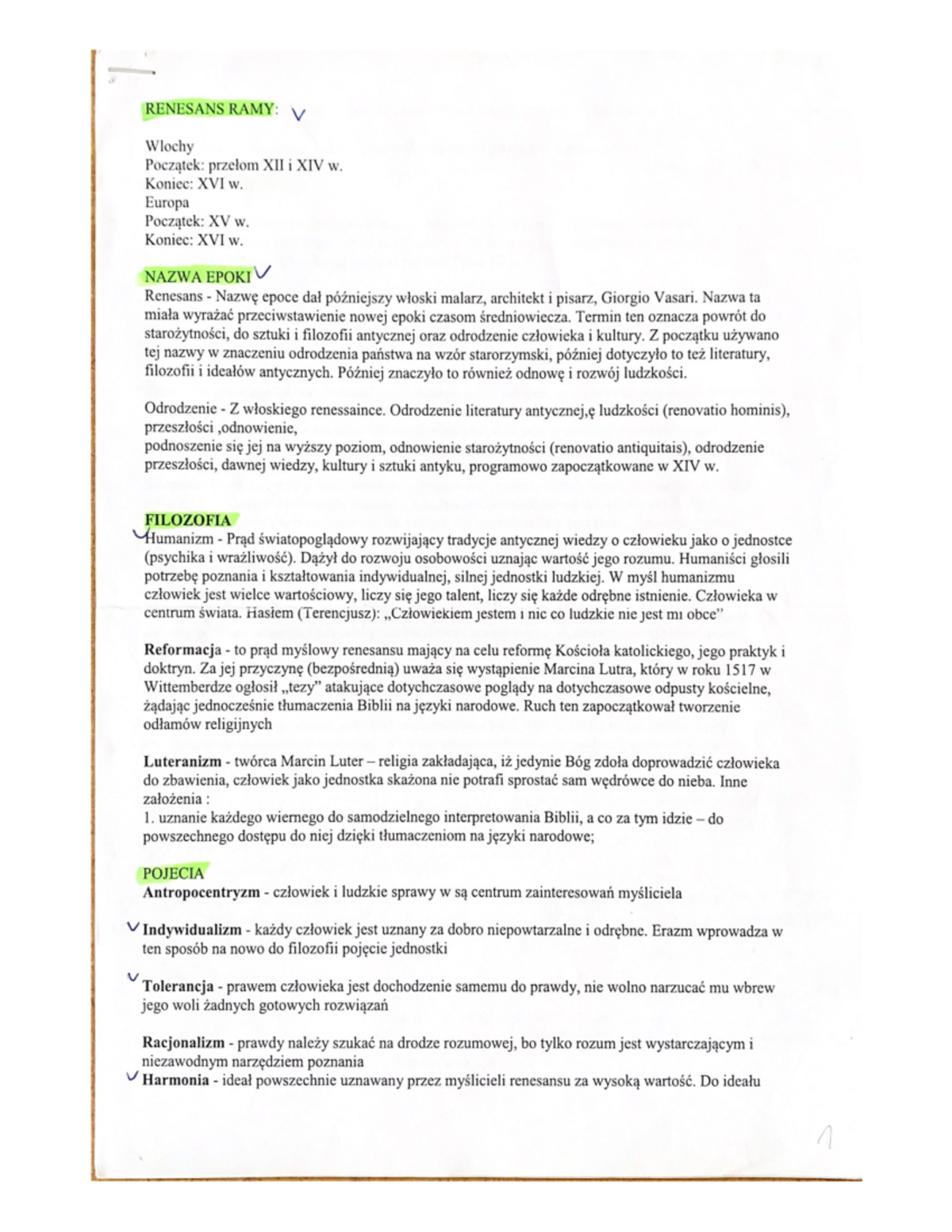 Renesans najważniejsze informacje - Język polski - Studocu