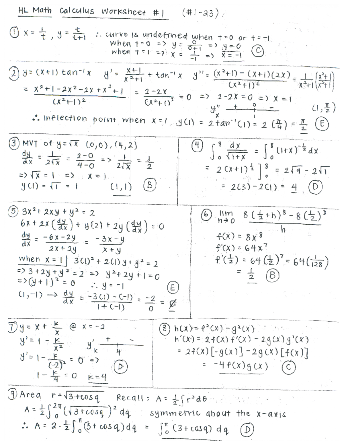 Calculo 1 SOL1 - Practice - HL Math calculus worksheet I :. curve is ...