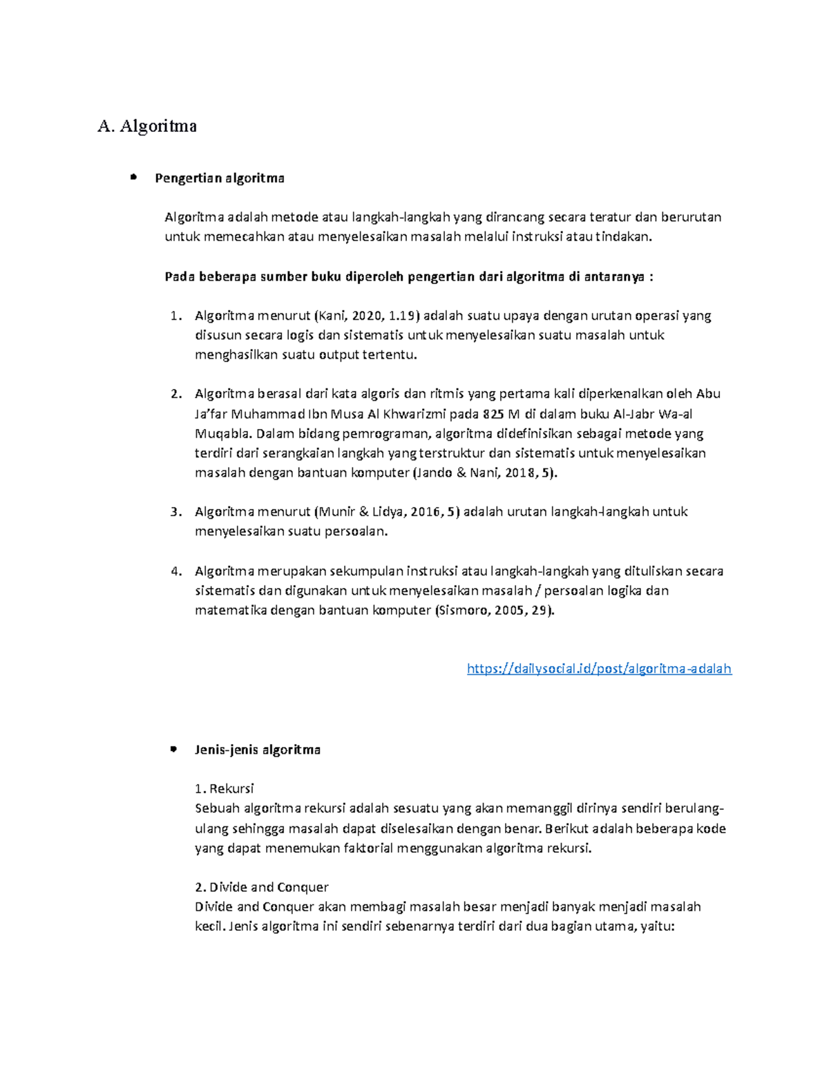 Algoritma - A. Algoritma Pengertian algoritma Algoritma adalah metode ...