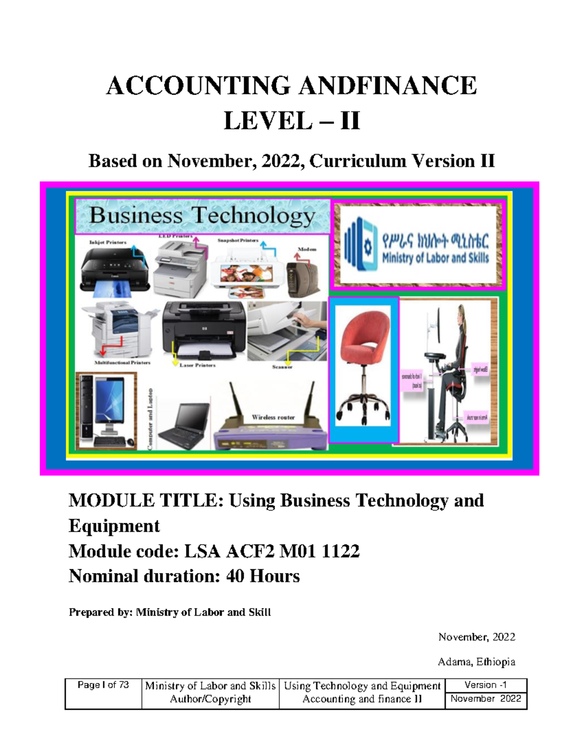 MO 01 Business Technology and Equpment TTLM - Page I of 73 Ministry of ...