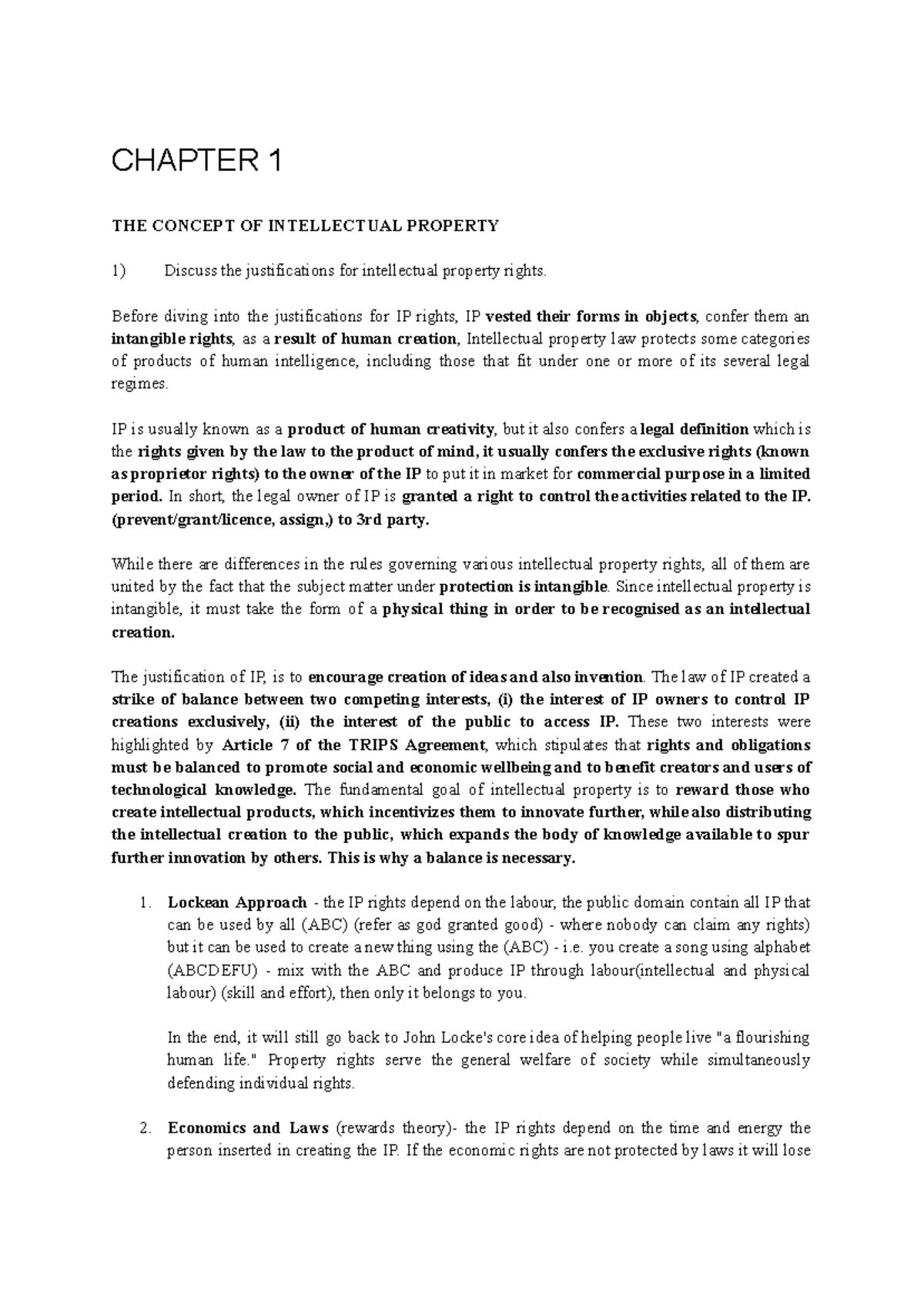 IP Tutorial - copyright and patent - CHAPTER 1 THE CONCEPT OF INTELLECTUAL PROPERTY 1) Discuss ...