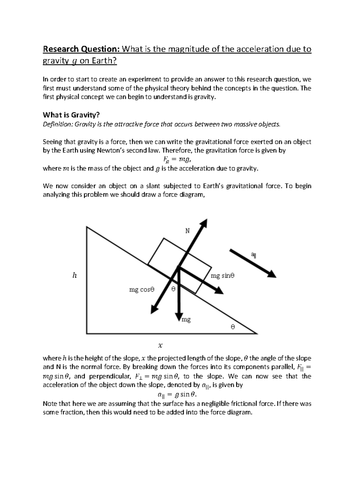 Gravity Experimental Design Lab Notes - Research Question: What is the ...