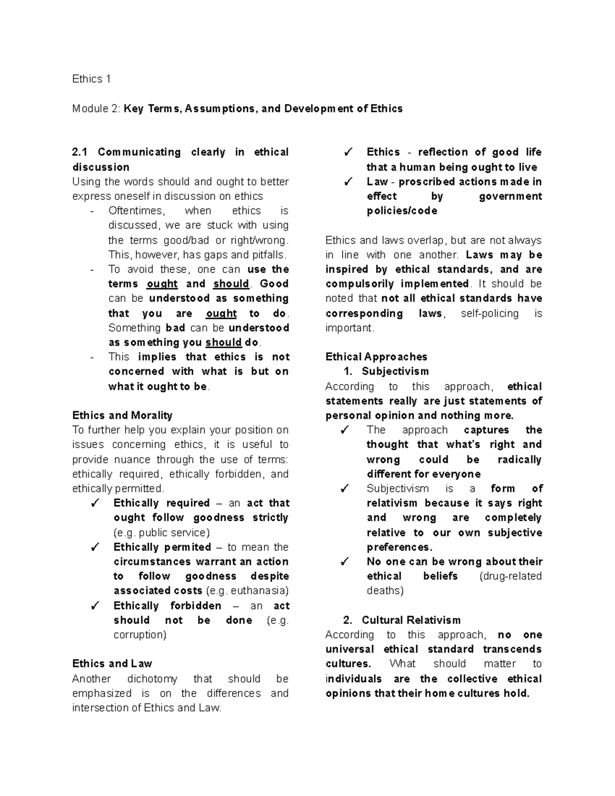 Ethics 1 Module 2: Key Terms, Assumptions, and Development of Ethics ...