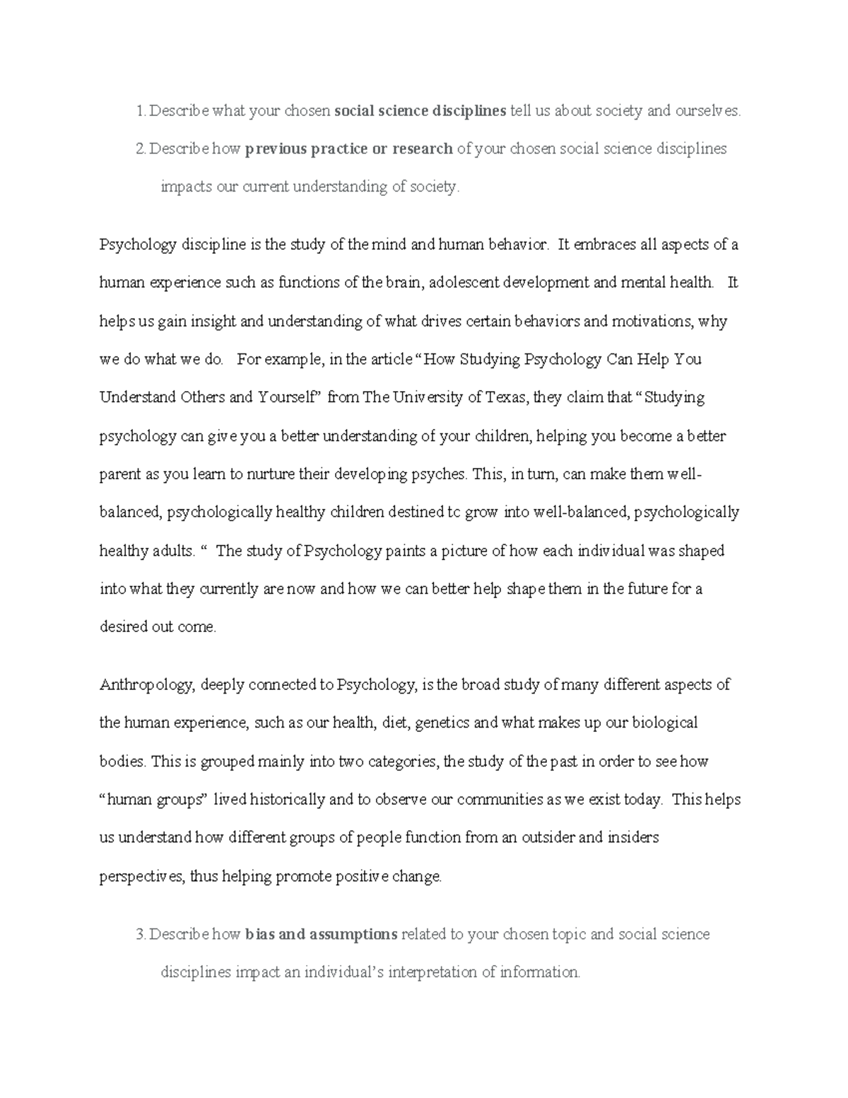 SCS 215 Module 3 Project Draft Impact of Social Science Disciplines - 1 ...