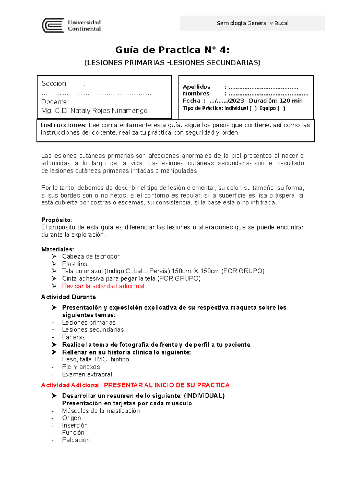 GUIA Practica N 4 - Fisica - Guía de Practica N° 4: (LESIONES PRIMARIAS -LESIONES SECUNDARIAS ...