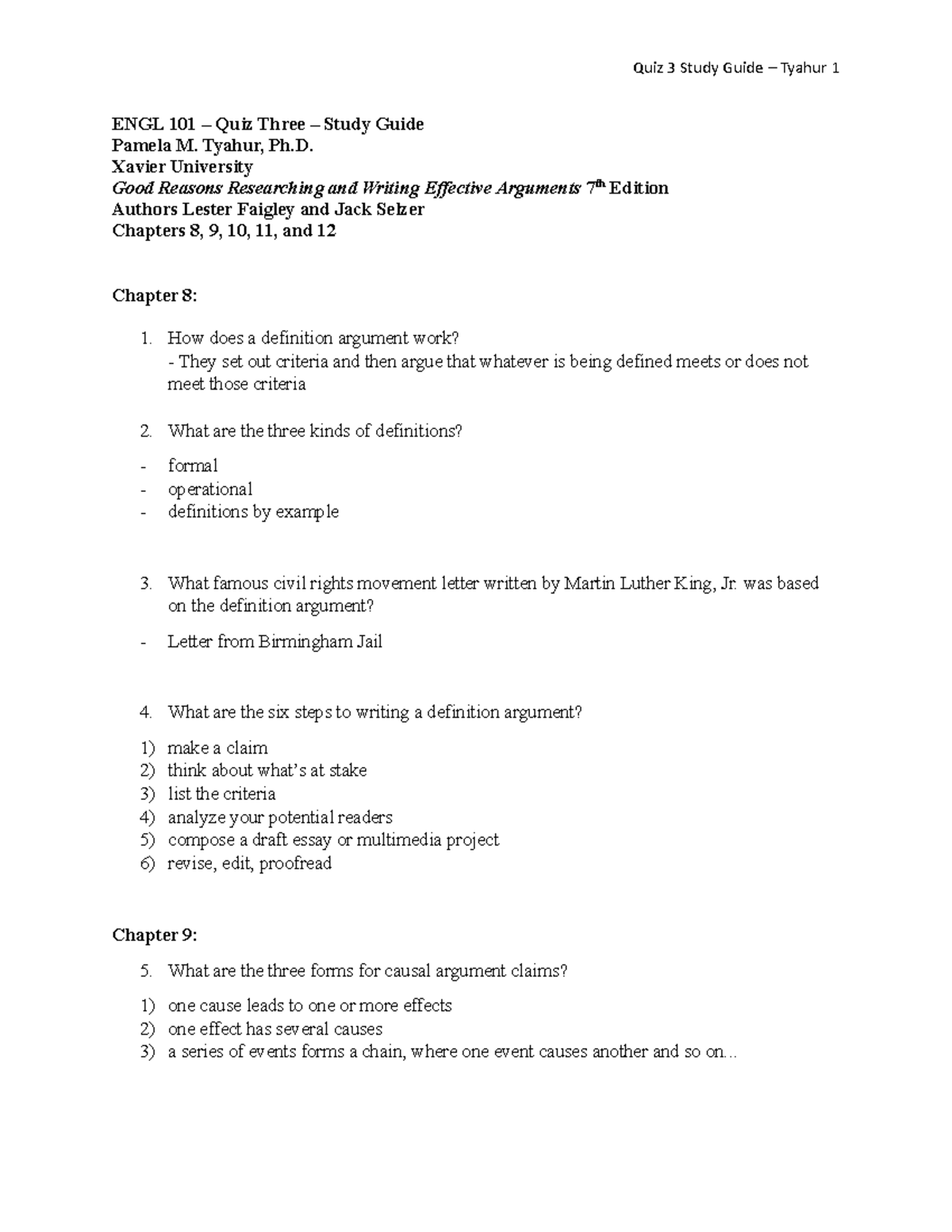 ENGL 101 Study Guide 3 Ch 8, 9, 10, 11, and 12 - Quiz 3 Study Guide ...