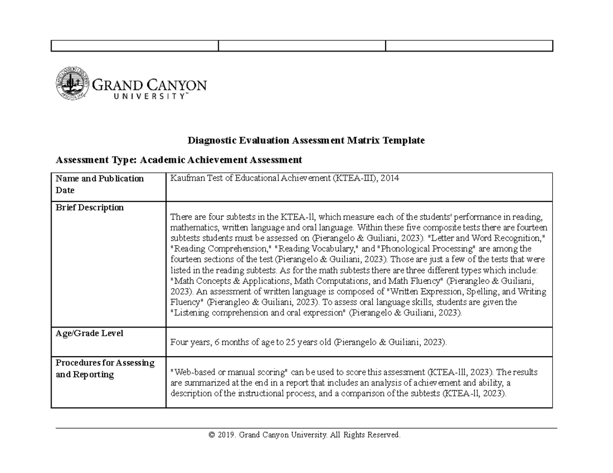 SPD-320 T6-Diagnostic Evaluation Assessment Matrix Template ...