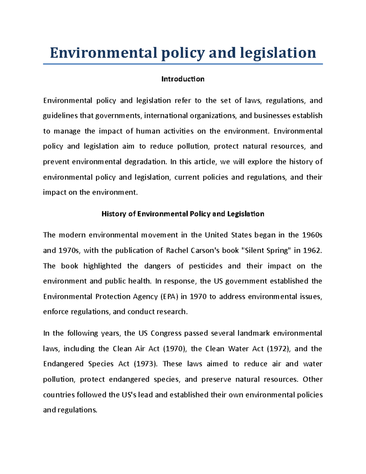 Environmental policy and legislation - Environmental policy and ...