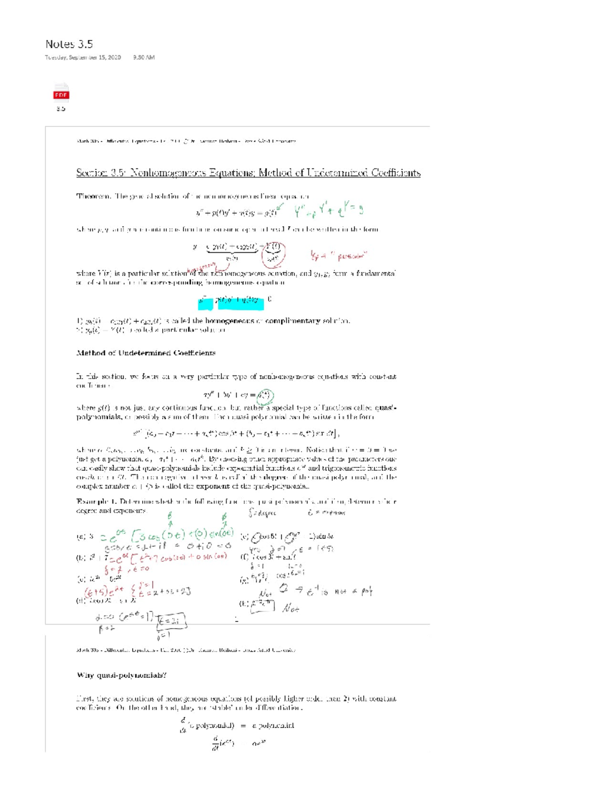 Notes Chapter 3.5 - Notes 3 Tuesday, September 15, 2020 9:30 AM PDF 3 ...