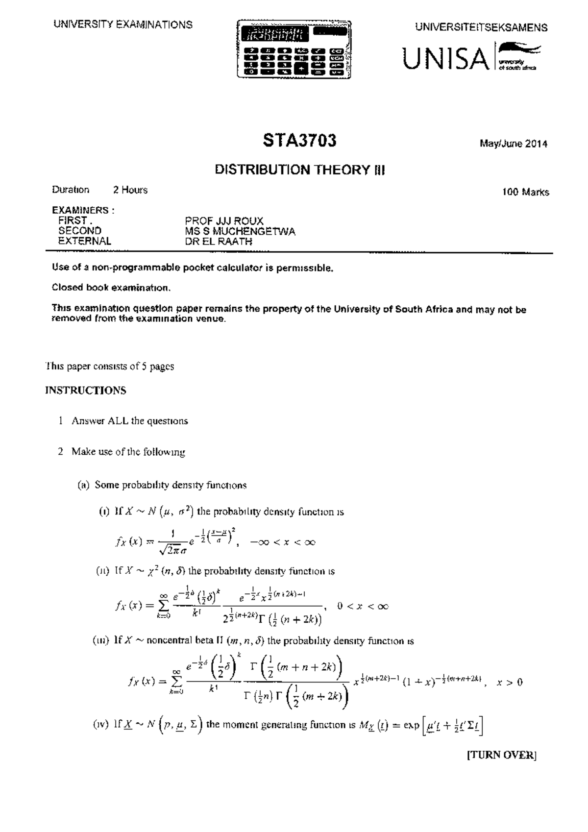 STA3703 2014 6 E 1 - Past Paper - STA 3703 - Studocu