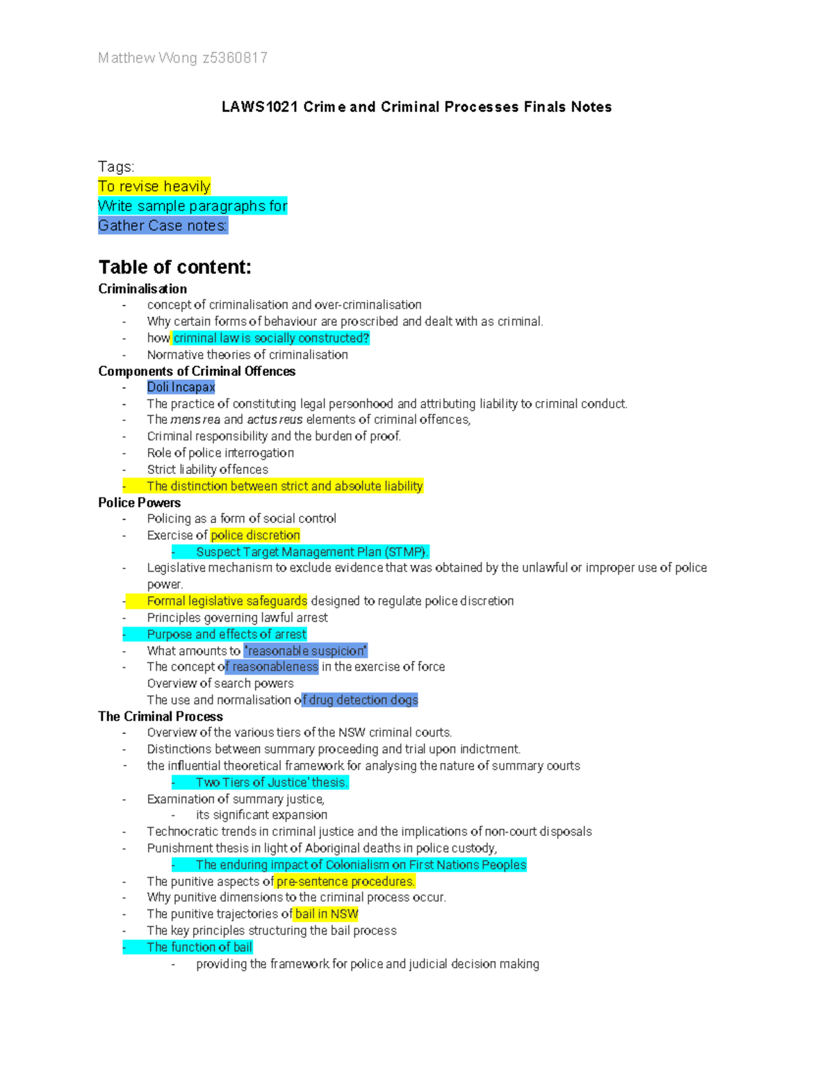LAWS1021 Criminal Law Finals Notes - LAWS1021 Crime and Criminal ...