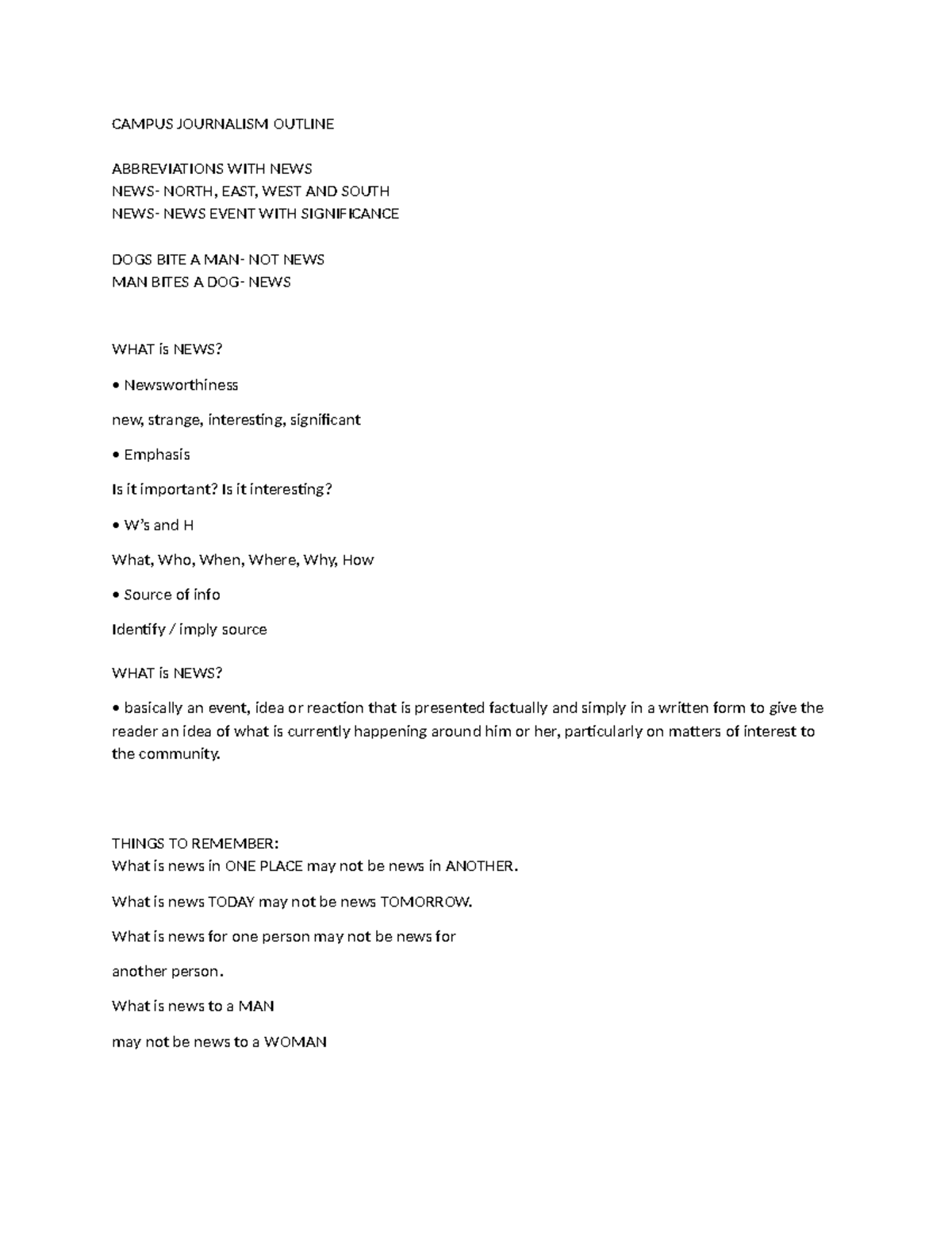 Campus Journalism Outline - CAMPUS JOURNALISM OUTLINE ABBREVIATIONS ...