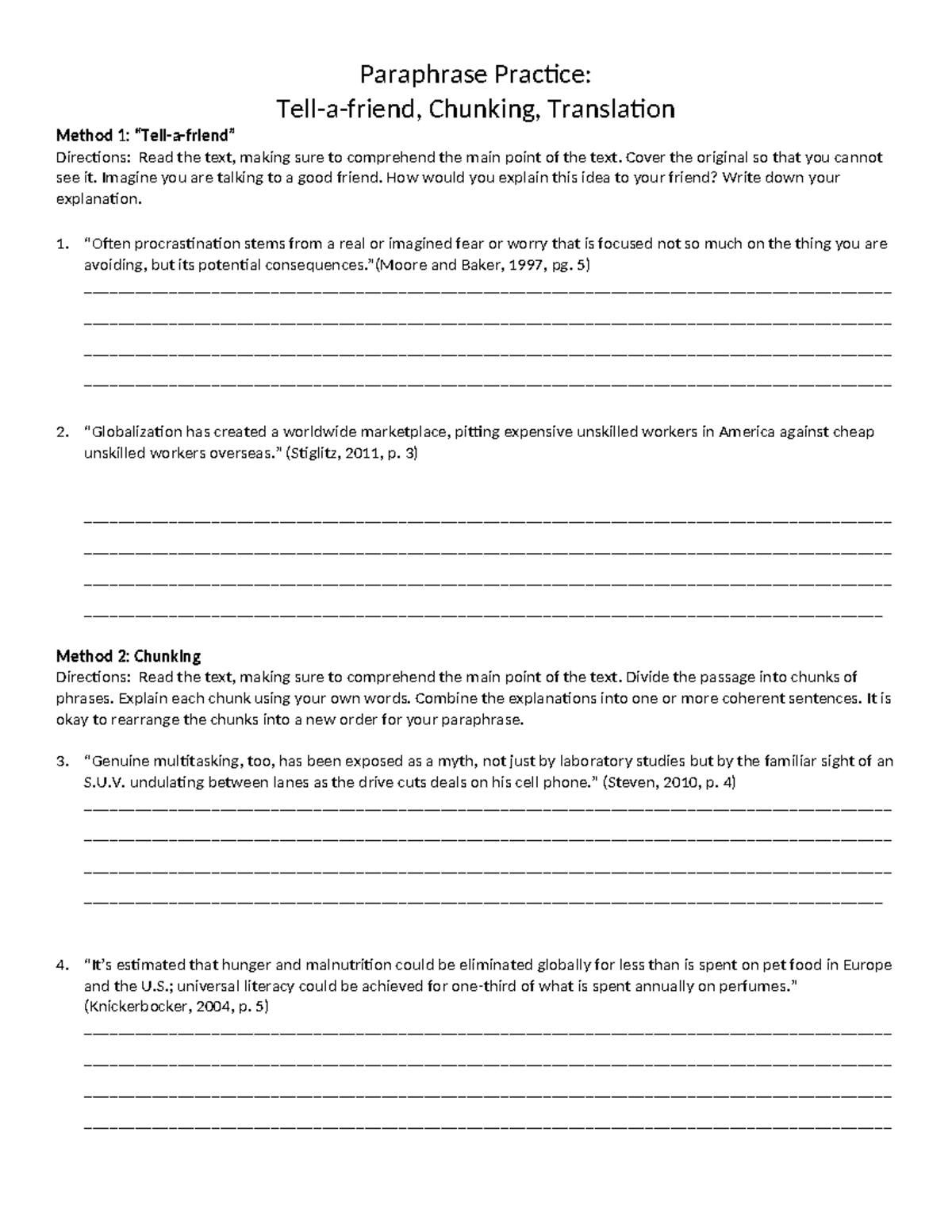 3 Paraphrasing Practice (Tell-a-friend, Chunking, Translating ...