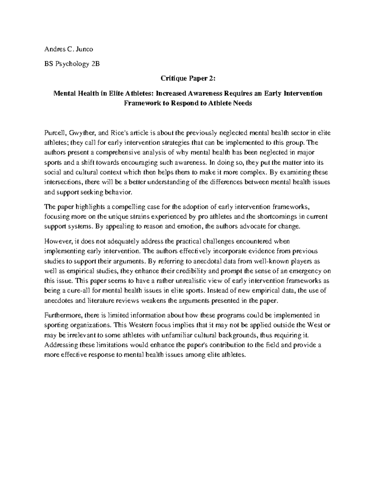 Critique 2 - hahahahaha - Andres C. Junco BS Psychology 2B Critique ...