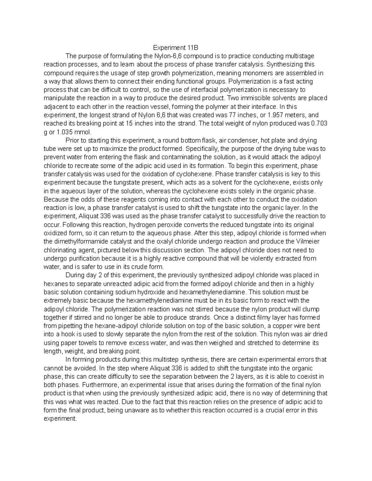 11B Multistep Synthesis of Nylon 6-6 - Experiment 11B The purpose of ...