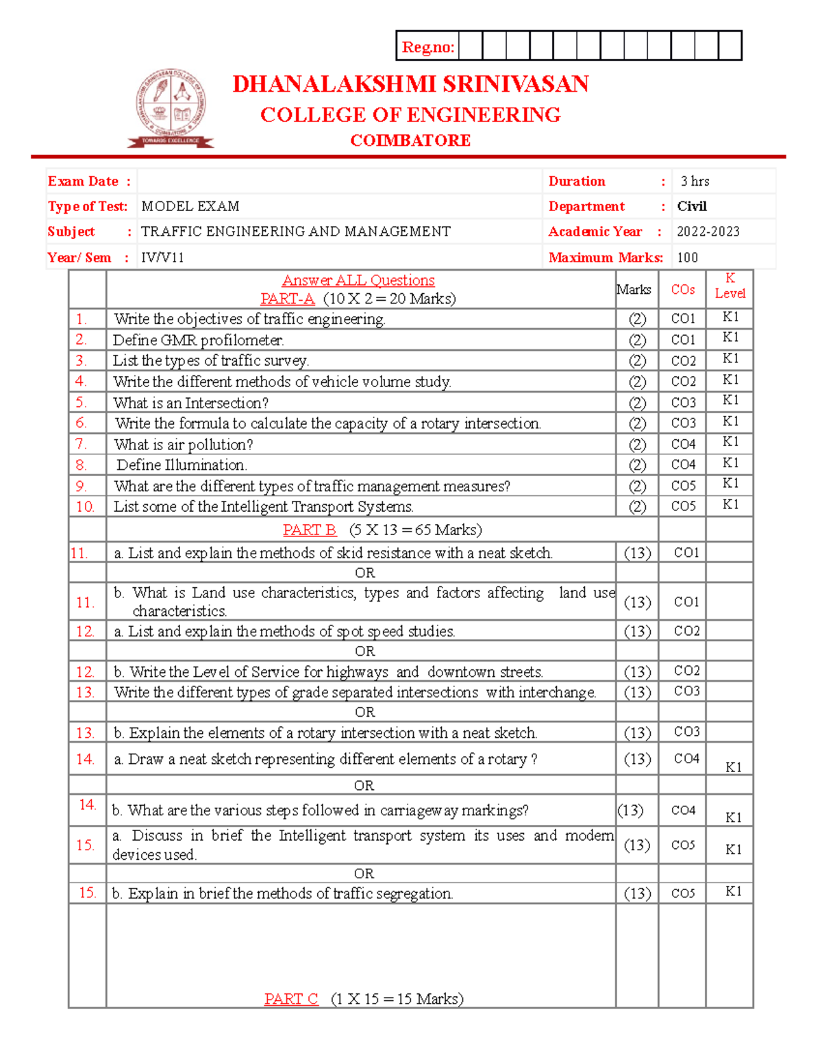 Model EXAM SET 1 - nil - Reg: DHANALAKSHMI SRINIVASAN COLLEGE OF ...