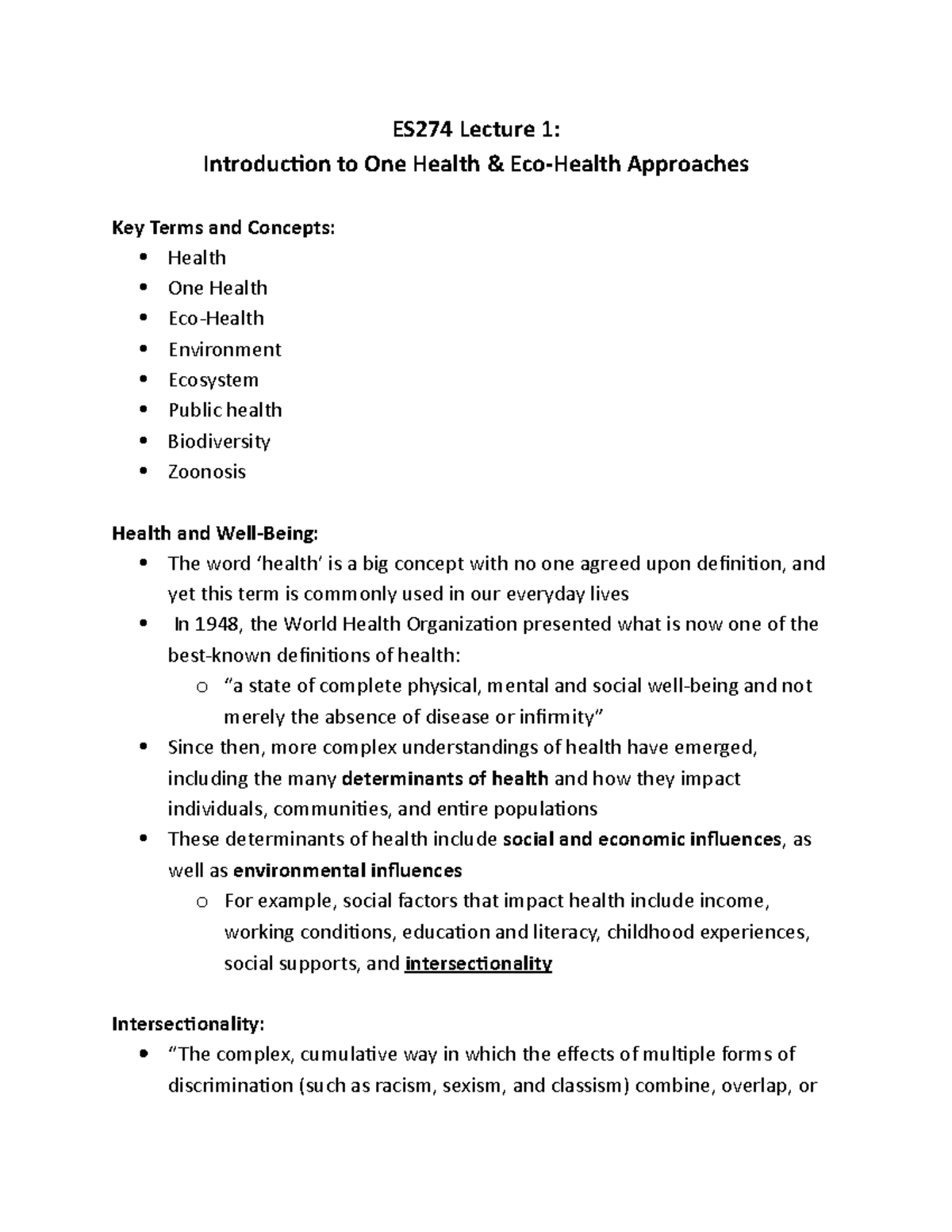 ES274 Lecture 1 - : Environmental factors include the entire biosphere ...