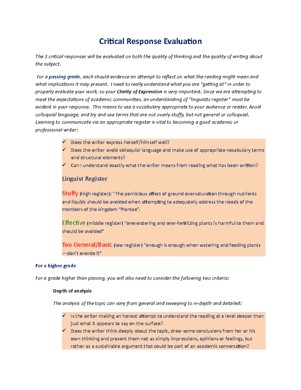 Critical Response Evaluation Sheet - Critical Response Evaluation The 3 ...