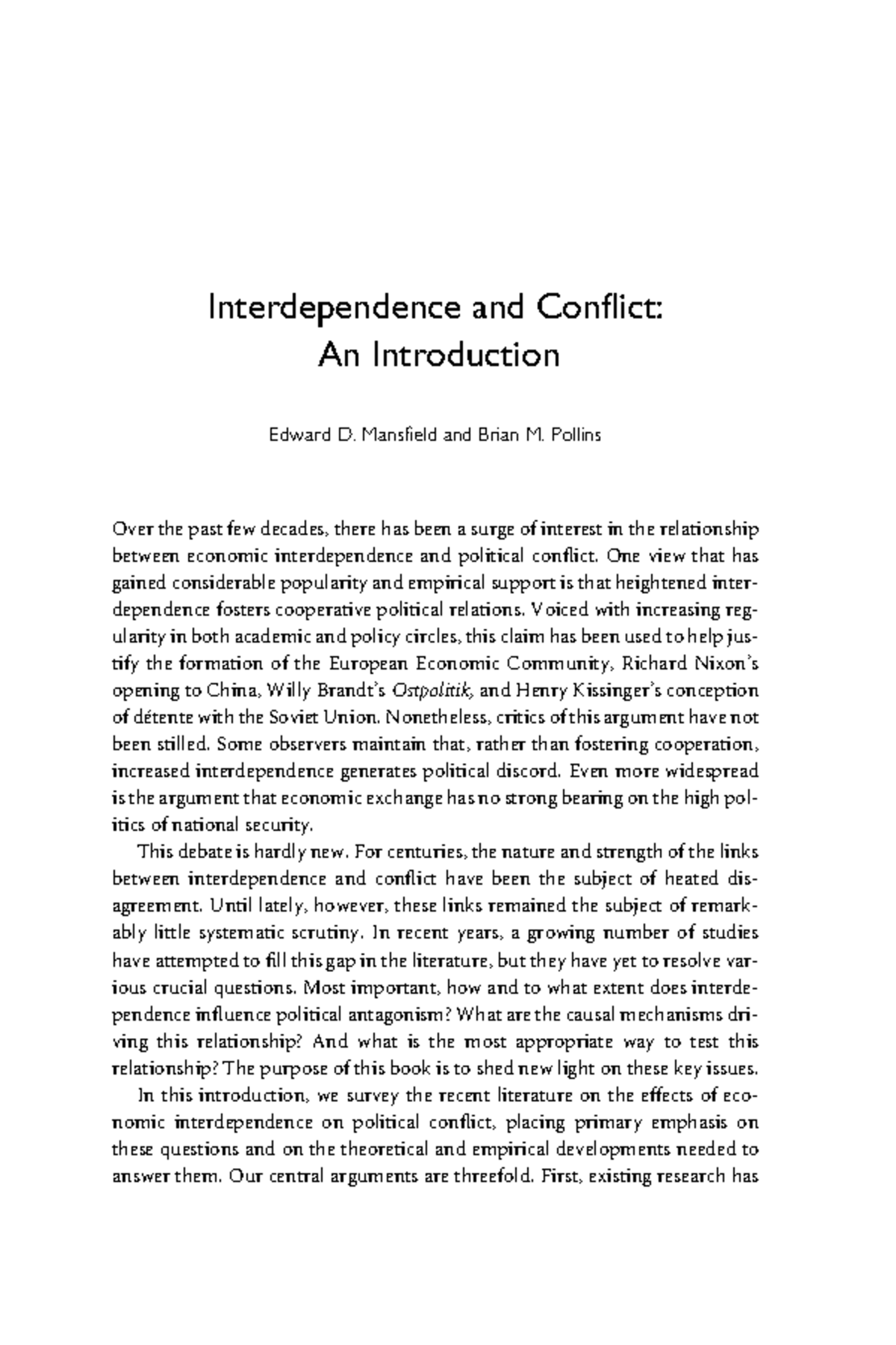 0472098276-intro - Interdependence and Conflict: An Introduction Edward ...