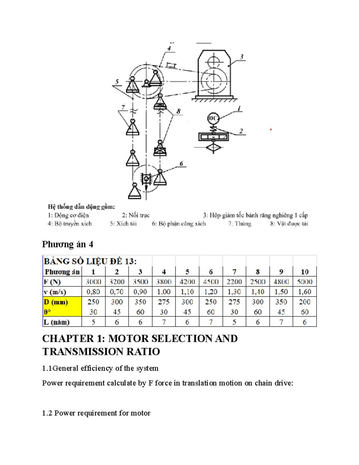 Do An Truyen Dong De13 P4 - Phương án 4 CHAPTER 1: MOTOR SELECTION AND ...